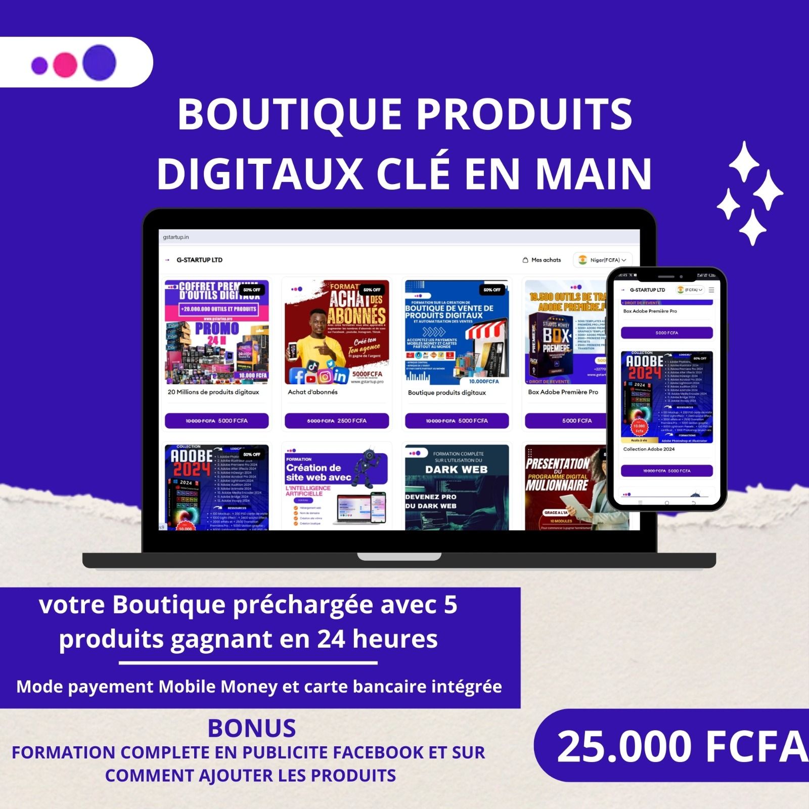 Boutique Produits digitaux clé en main 24 h